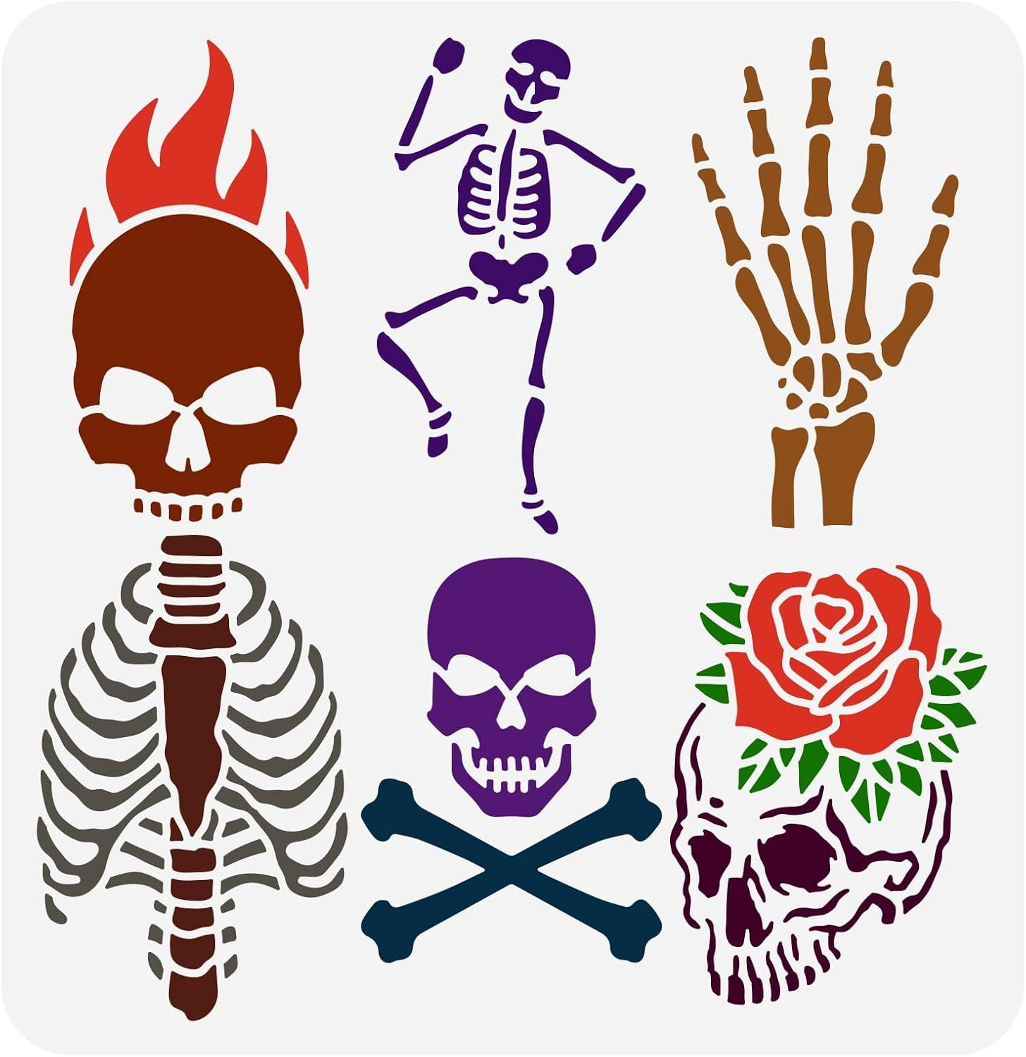 Skeleton Stencil 11.8x11.8inch Skull Stencil for Painting Reusable ...