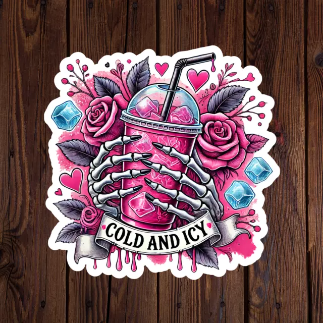 Skeleton Sticker Cold And Icy Coffee Roses Heart Pink Sticker Phone ...