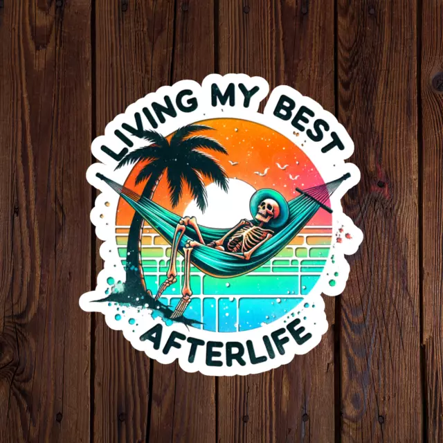 Skeleton Sticker Living My Best Afterlife Sunset Palm Tree Hammock ...