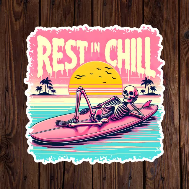 Skeleton Sticker Rest In Chill Ocean Sunset Drink Beach Sticker Phone ...