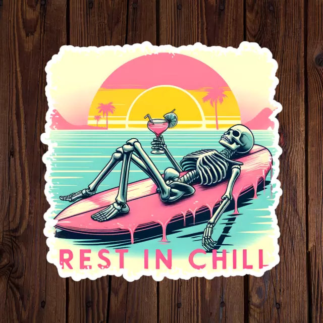 Skeleton Sticker Rest In Chill Ocean Sunset Drink Beach Tree Sticker ...