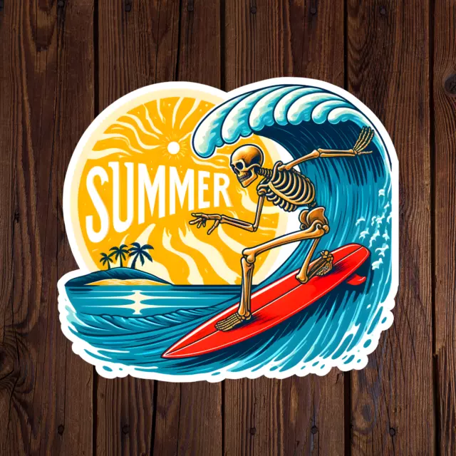 Skeleton Sticker Summer Sun Beach Ocean Surfing Surf Palm Tree Sticker ...
