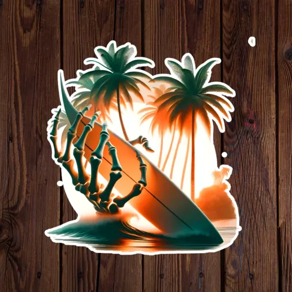 Skeleton Sticker Surf Beach Palm Tree Ocean Sunset Laptop Sticker Phone ...
