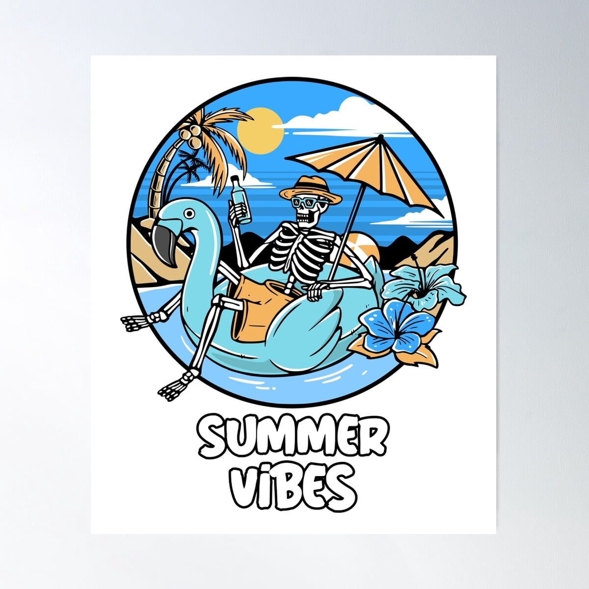 Skeleton Summer Vibes Poster Wall Art, Modern Wall Decor For Living ...