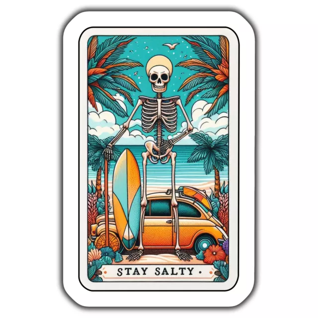 Skeleton Surfboard Sticker, Stay Salty Car Sticker, Beach Adventure ...