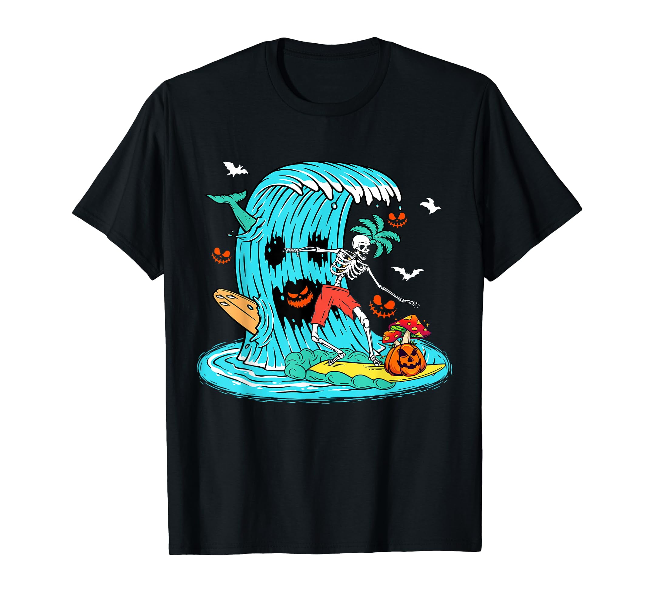 Skeleton Surfing Hawaiian Halloween Surfer Horror Pumpkin T-Shirt ...