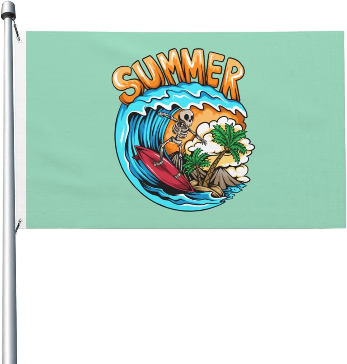 Skeleton Surfing On The Waves Flag 3x5 Ft Double-Sided Printing Outdoor ...