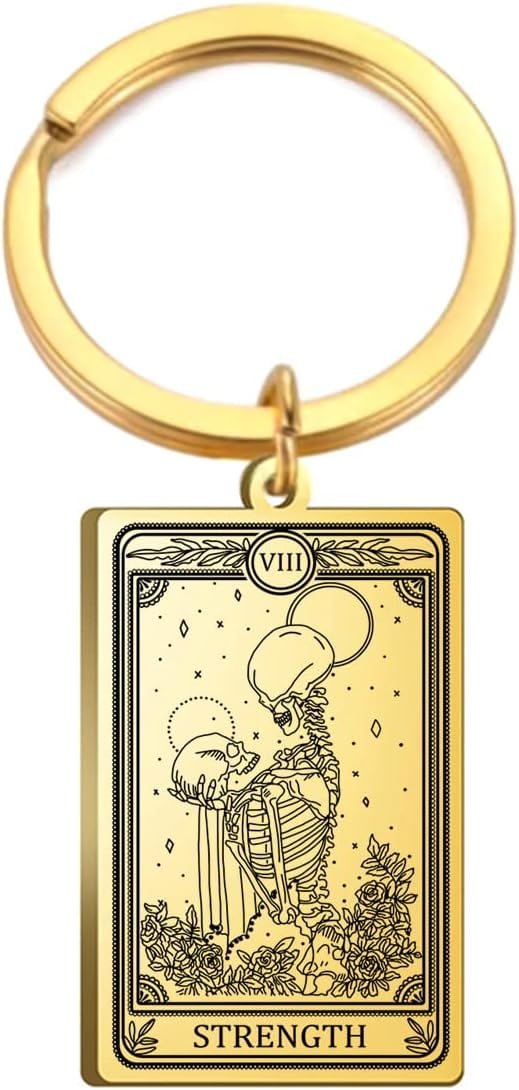 Skeleton Tarot Cards Keychains Stainless Steel Amulet Marigold Tarot ...
