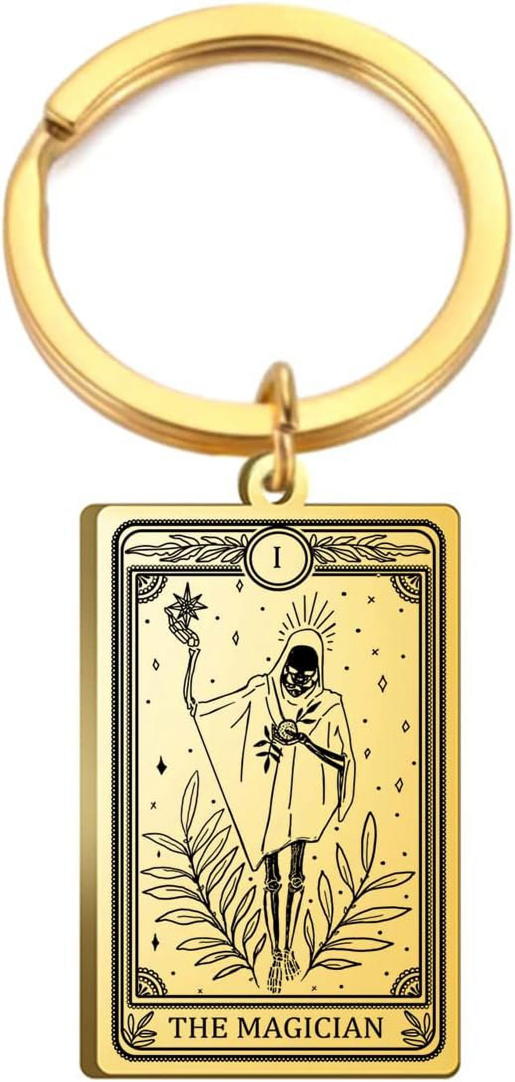 Skeleton Tarot Cards Keychains Stainless Steel Amulet Marigold Tarot ...