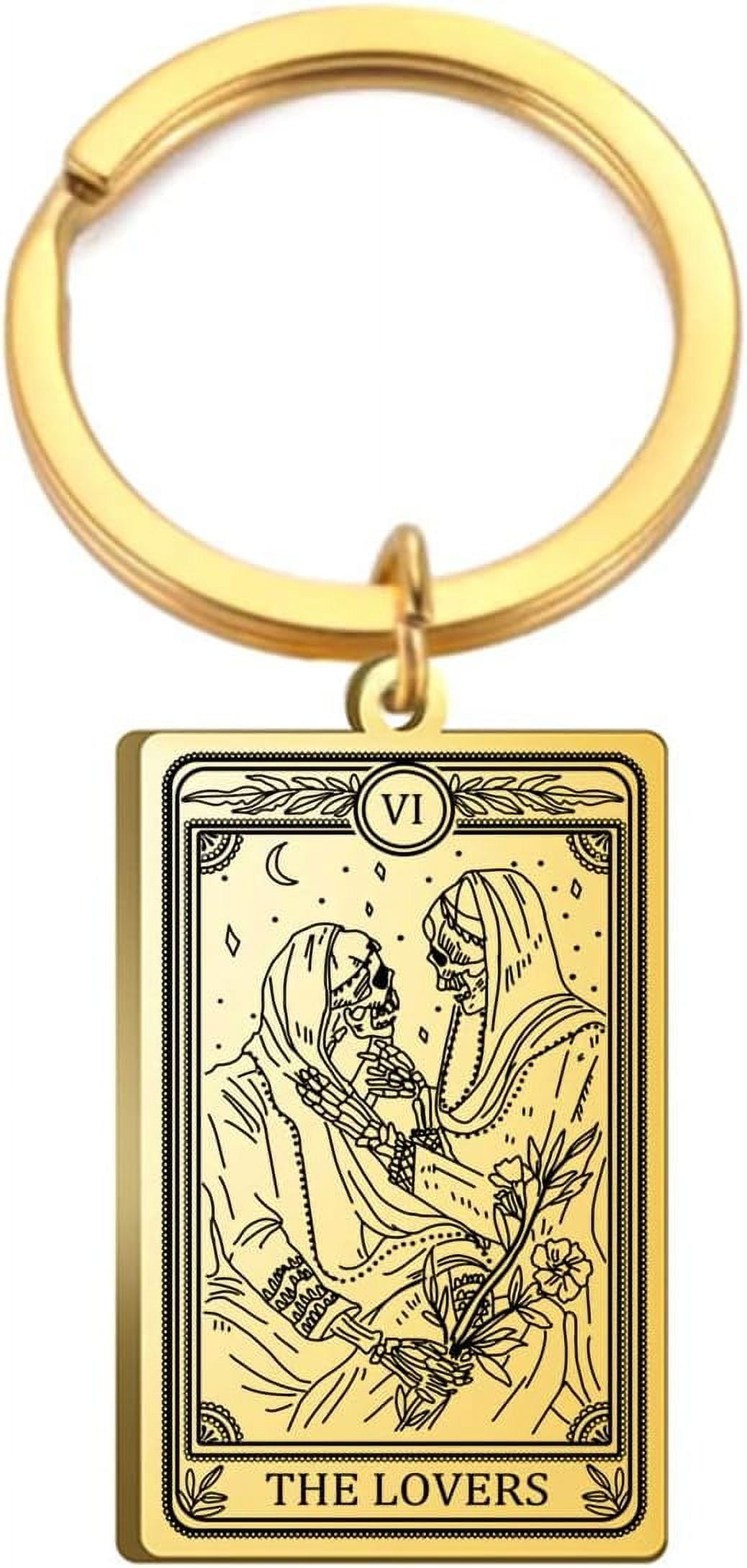 Skeleton Tarot Cards Keychains Stainless Steel Amulet Marigold Tarot ...