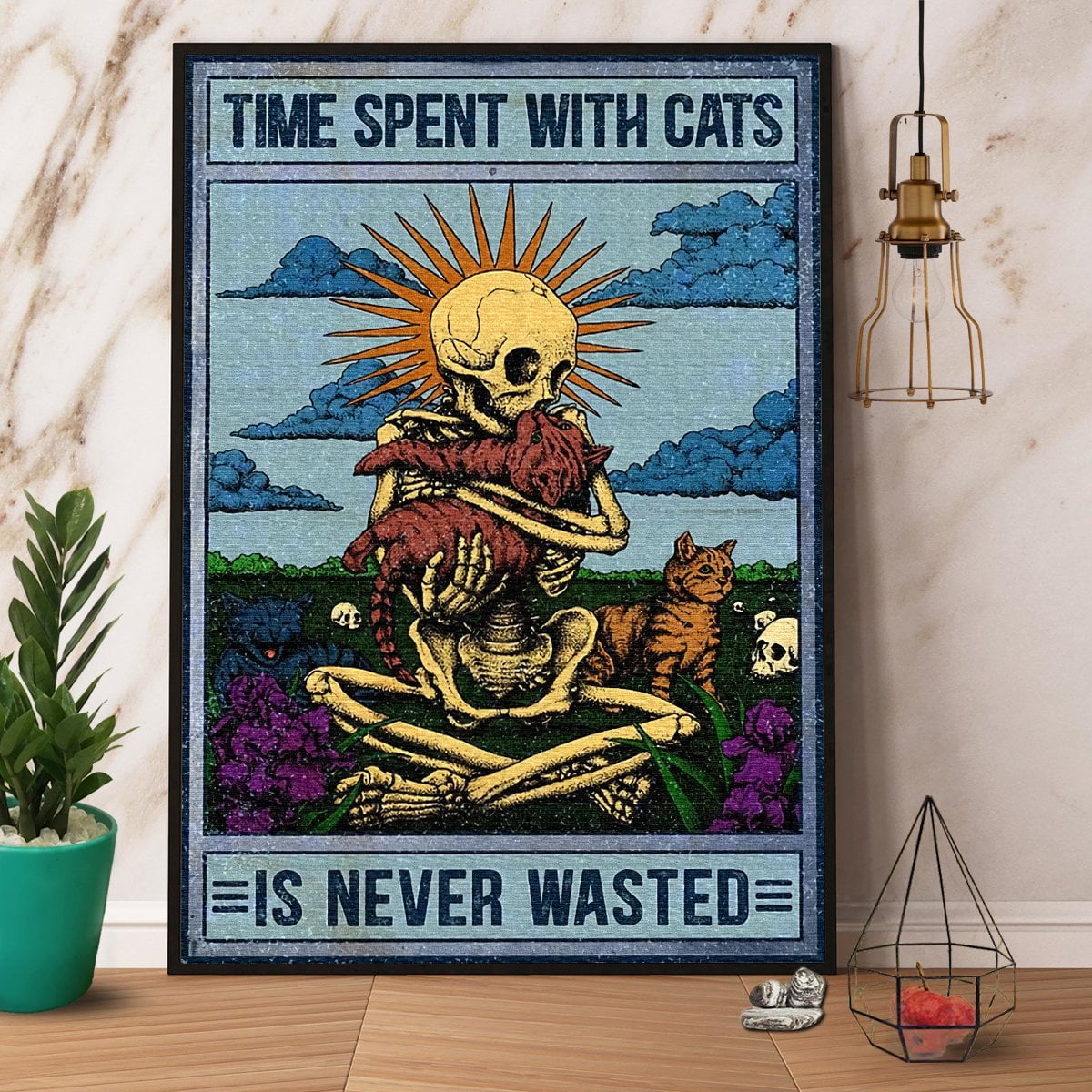Skeleton Time Spent With Cats Is Never Wasted Paper Poster No Frame ...