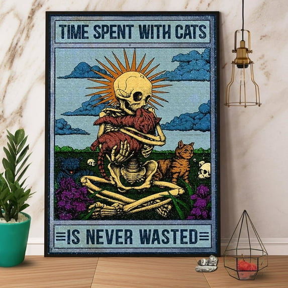 Skeleton Time Spent With Cats Is Never Wasted Paper Poster No Frame ...