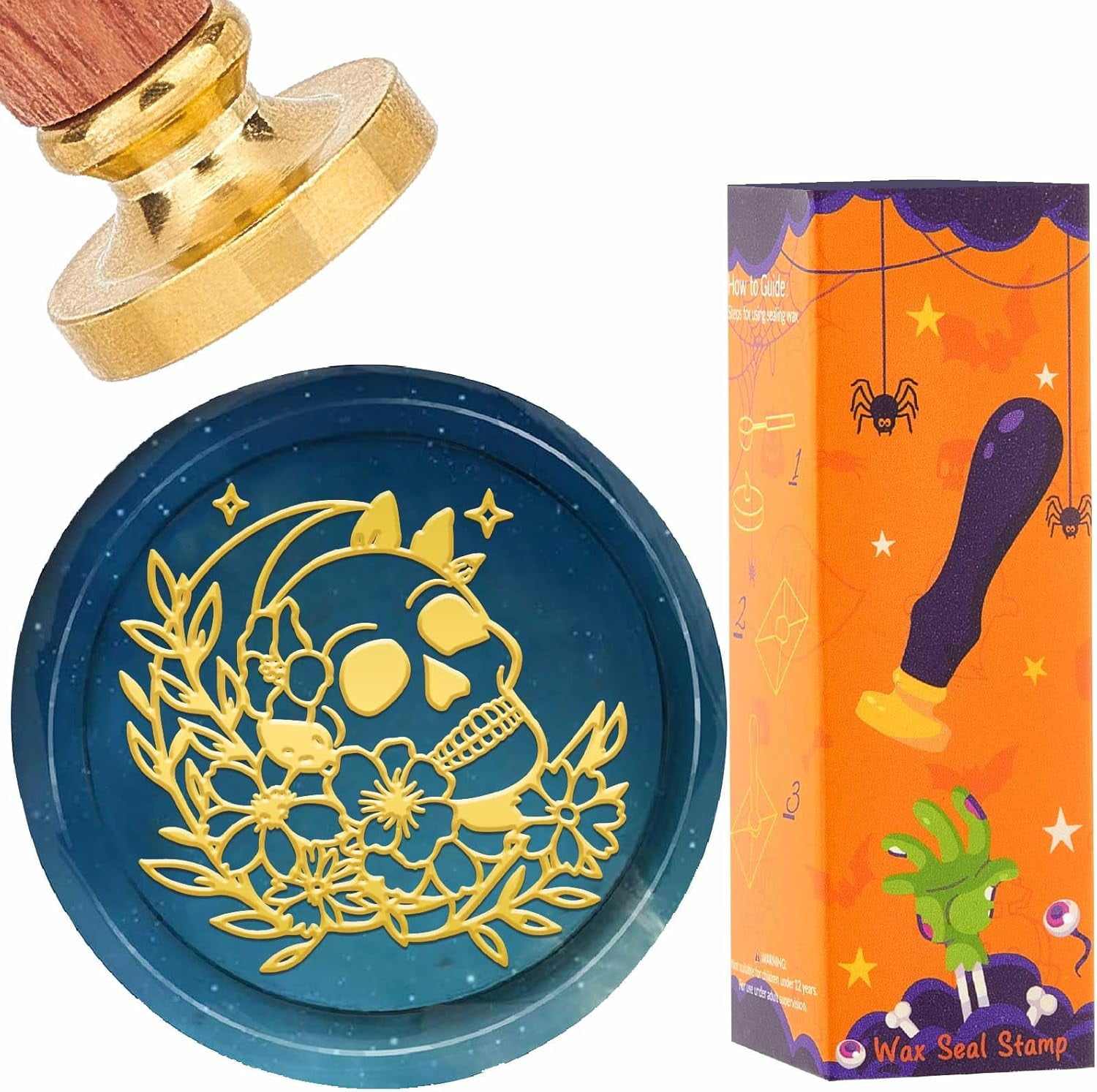 Skeleton Wax Seal Stamp Wax Seals 25mm Retro Vintage Skull Head Flower ...