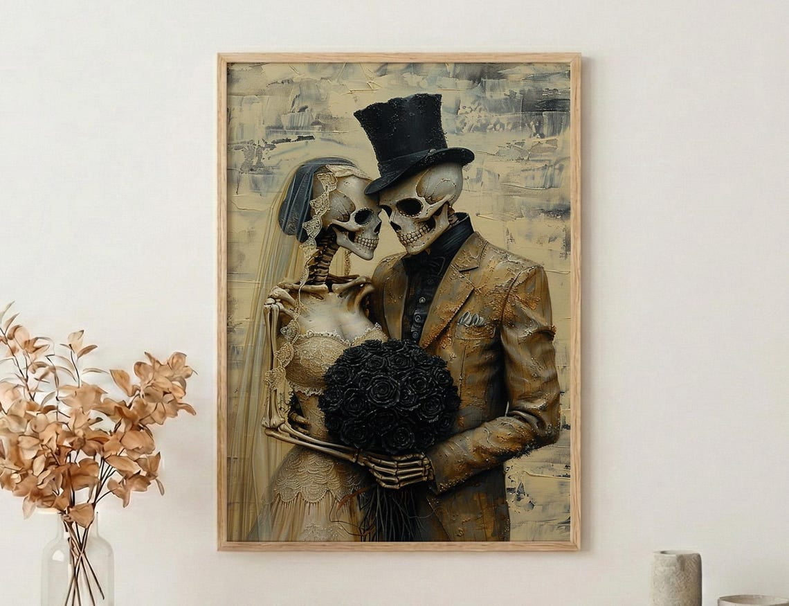 Skeleton Wedding Gothic Bride Groom Till Death Do Us Part Impasto ...