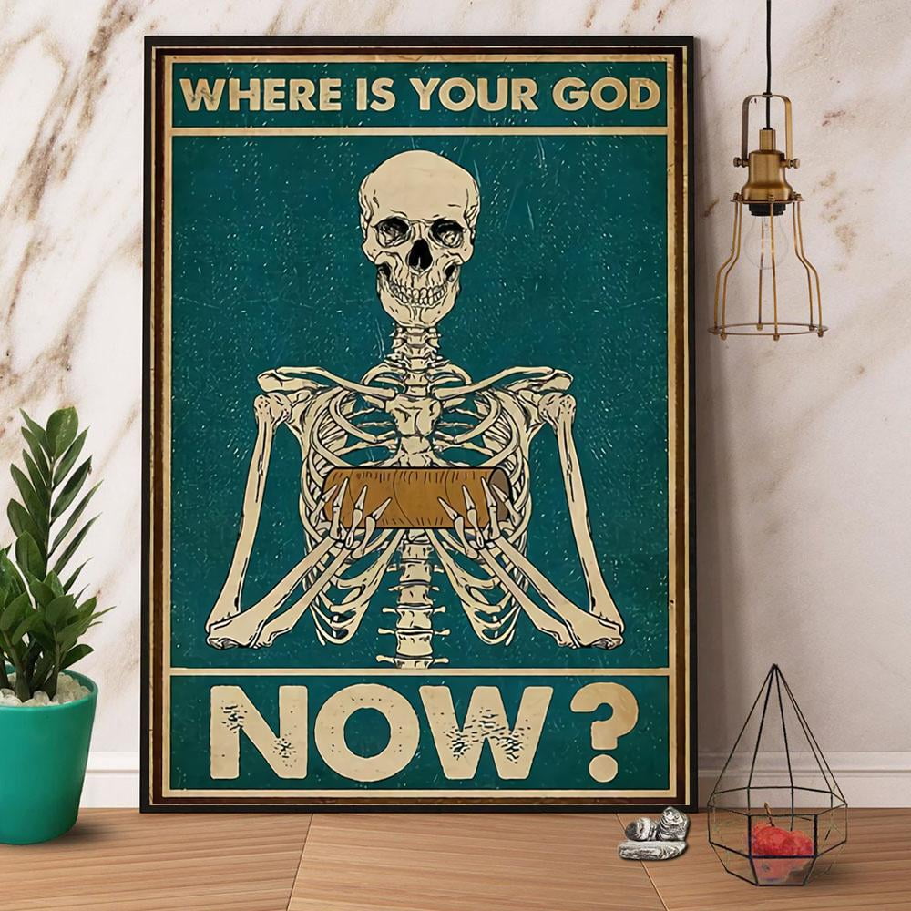 Skeleton Where Is Your God Now Retro Paper Poster No Frame Matte Wall ...