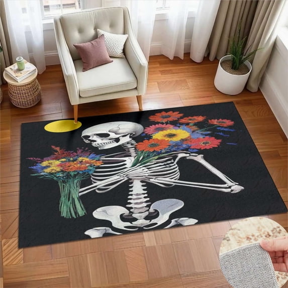 Skeleton With Flowers, Geometric Background Design Soft Large Area Rugs ...