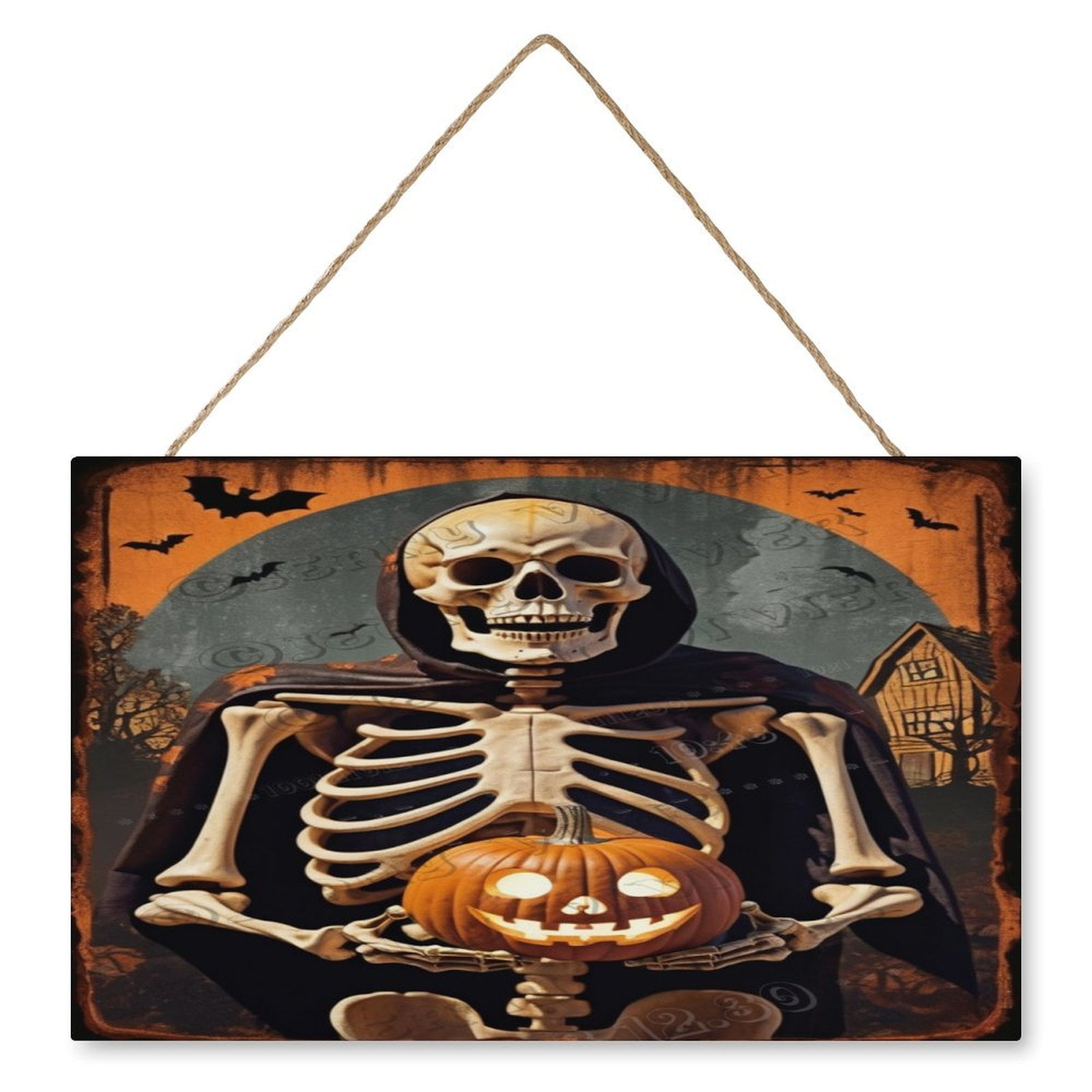 Skeleton With Pumpkin Wooden Hanging Sign Gothic Room Decor Skeleton ...