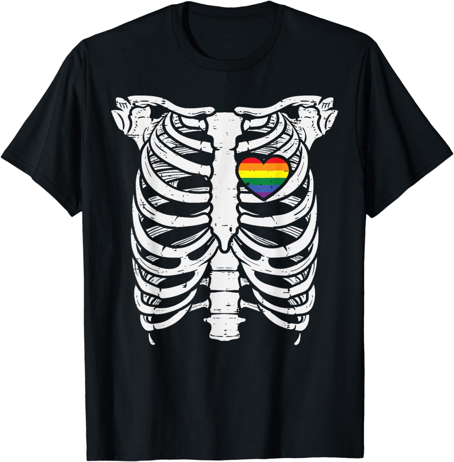 Skeleton Xray Ribs Halloween Heart LGBTQ Gay Pride Ally T-Shirt ...