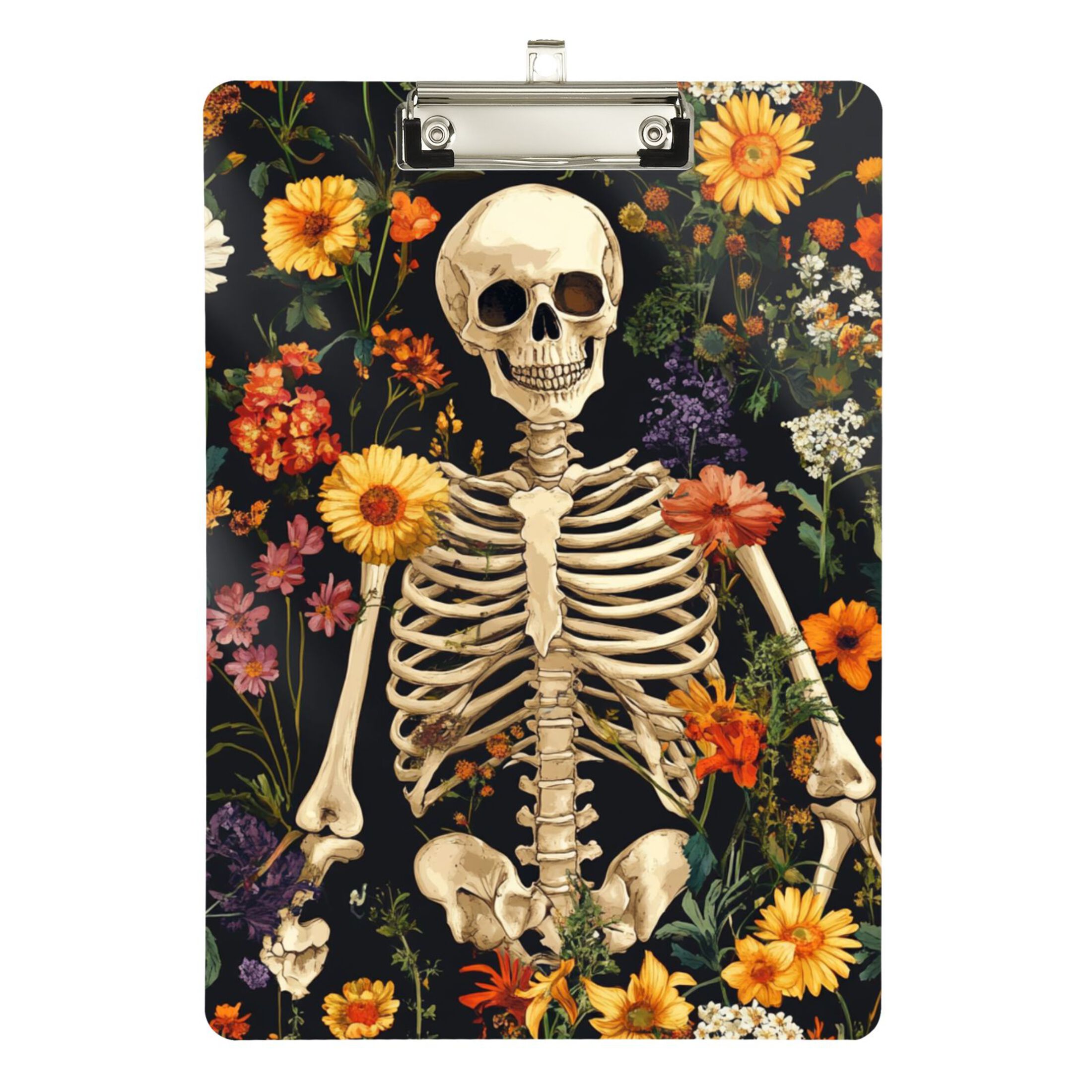 Skeleton and Colorful Flowers Leaves Acrylic Clipboard Drawing Board ...