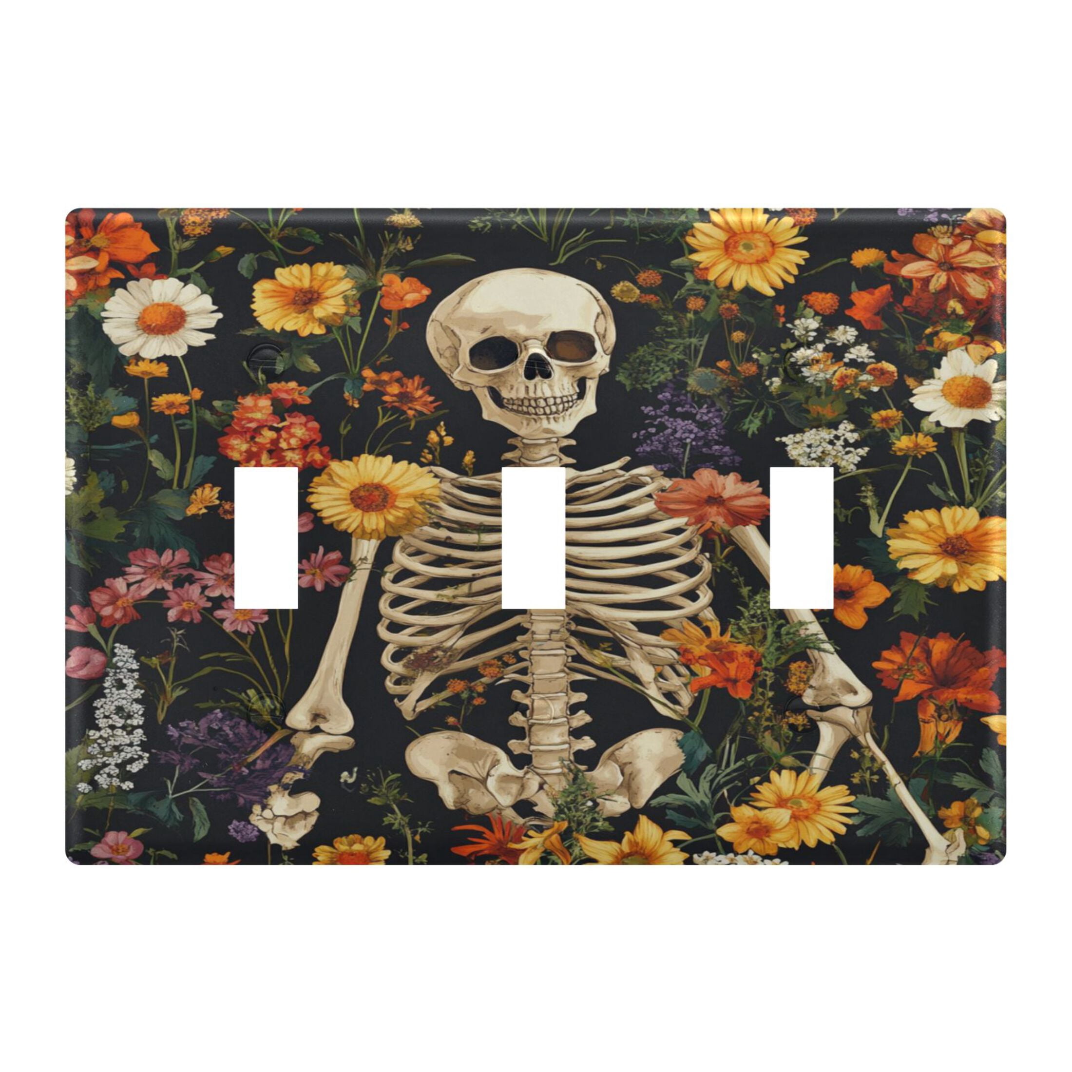 Skeleton and Colorful Flowers Leaves Light Switch Cover Electrical ...