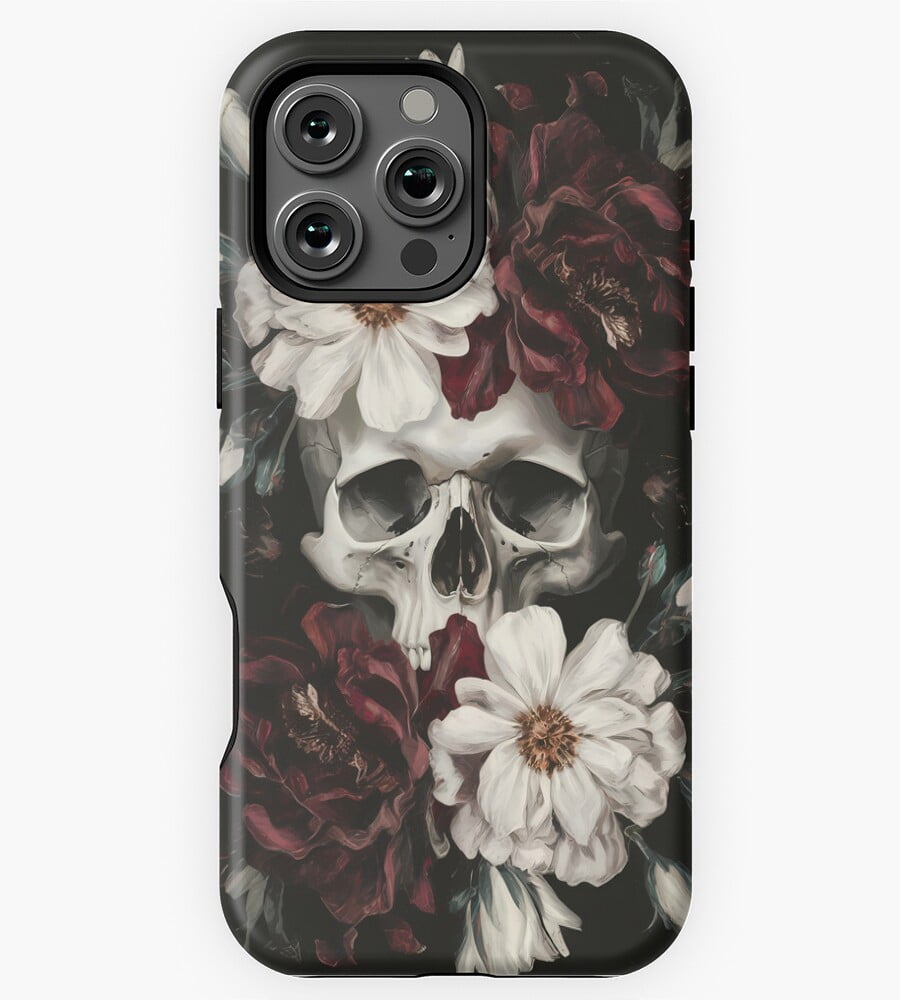 Skeleton dark red bordeaux and white flowers feminine girly floral ...