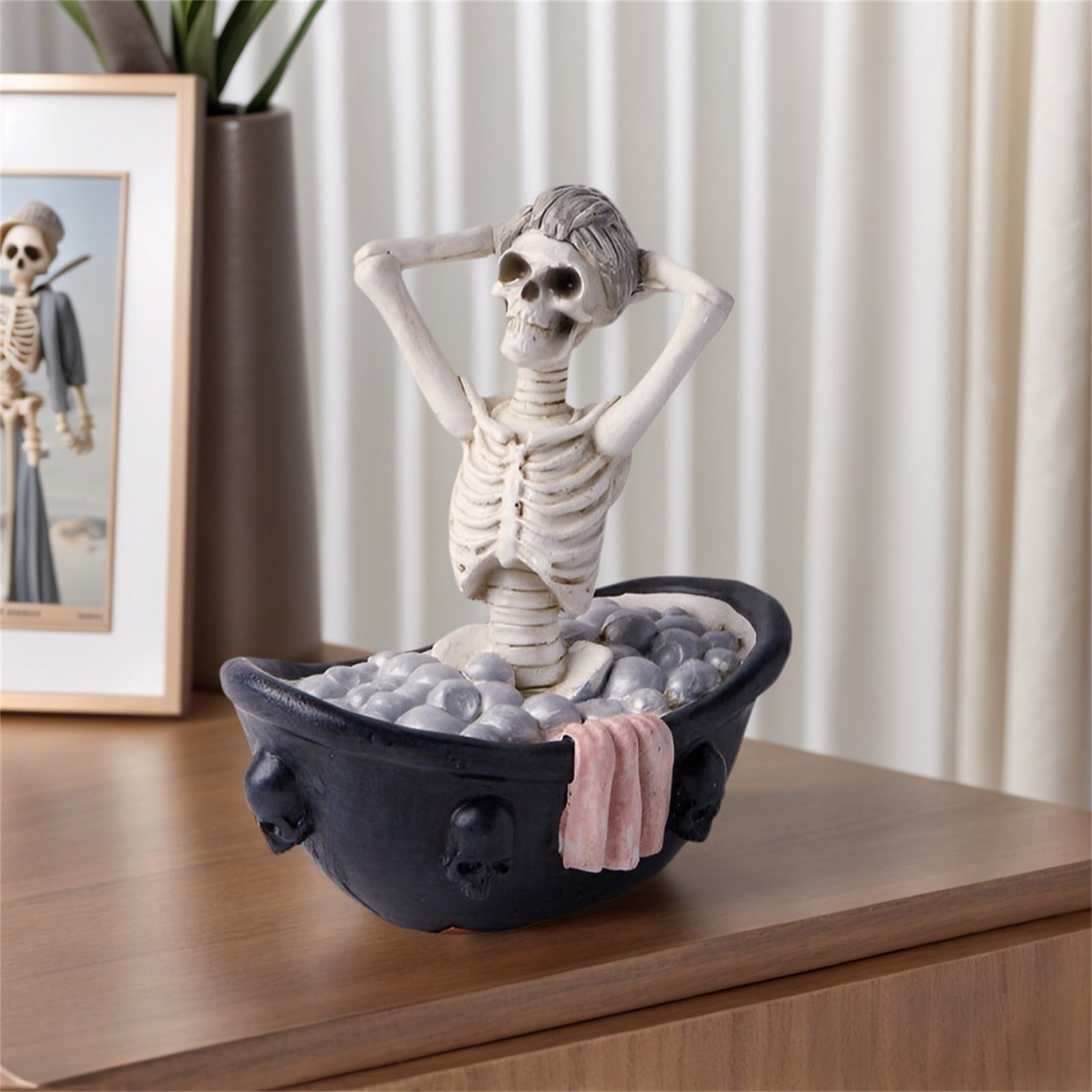 Skeleton in Bathtub Figurine Halloween Decoration, Spooky Bath Skeleton ...