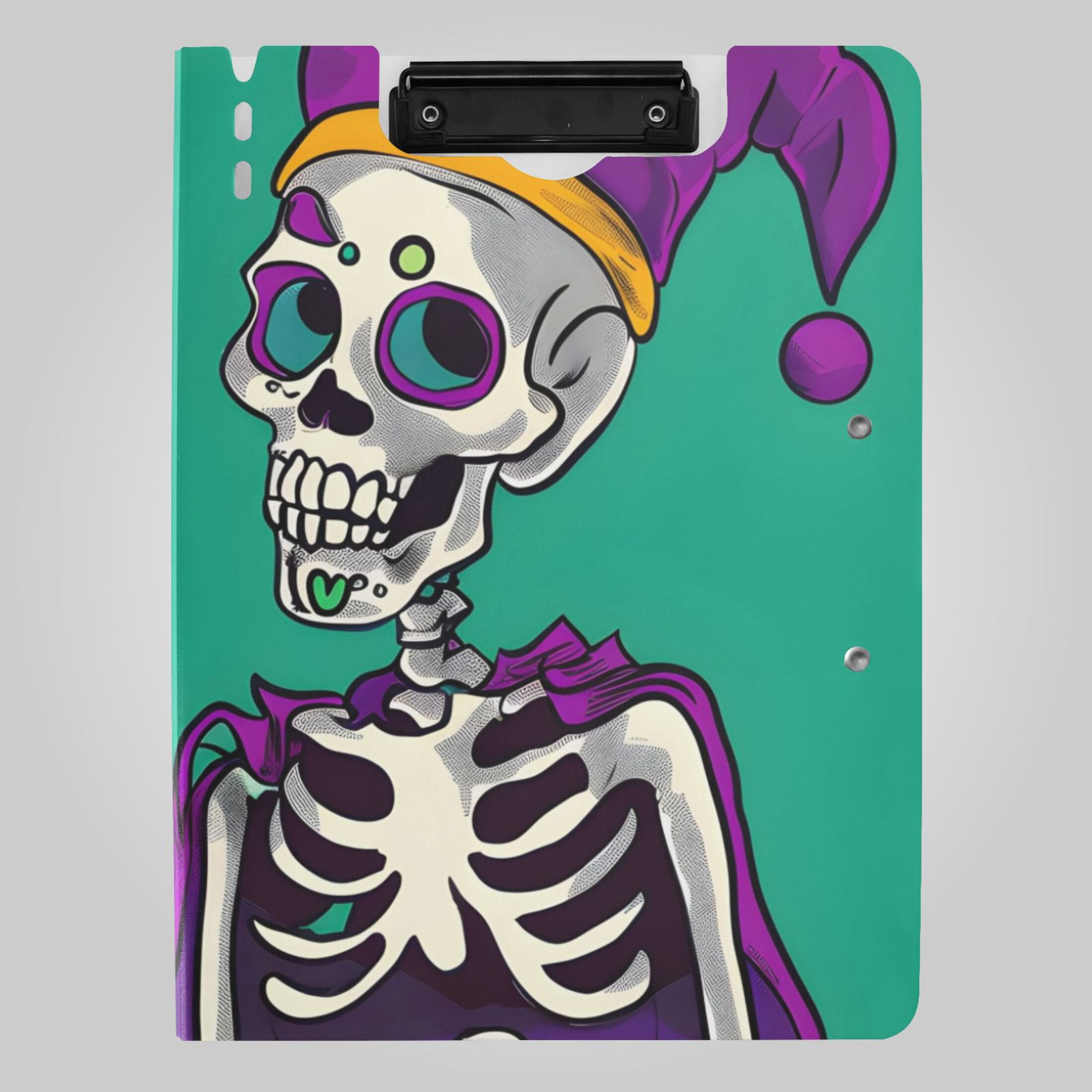 Skeleton in Clown Costume Foldable Binder Folder Clipboard with Pen ...