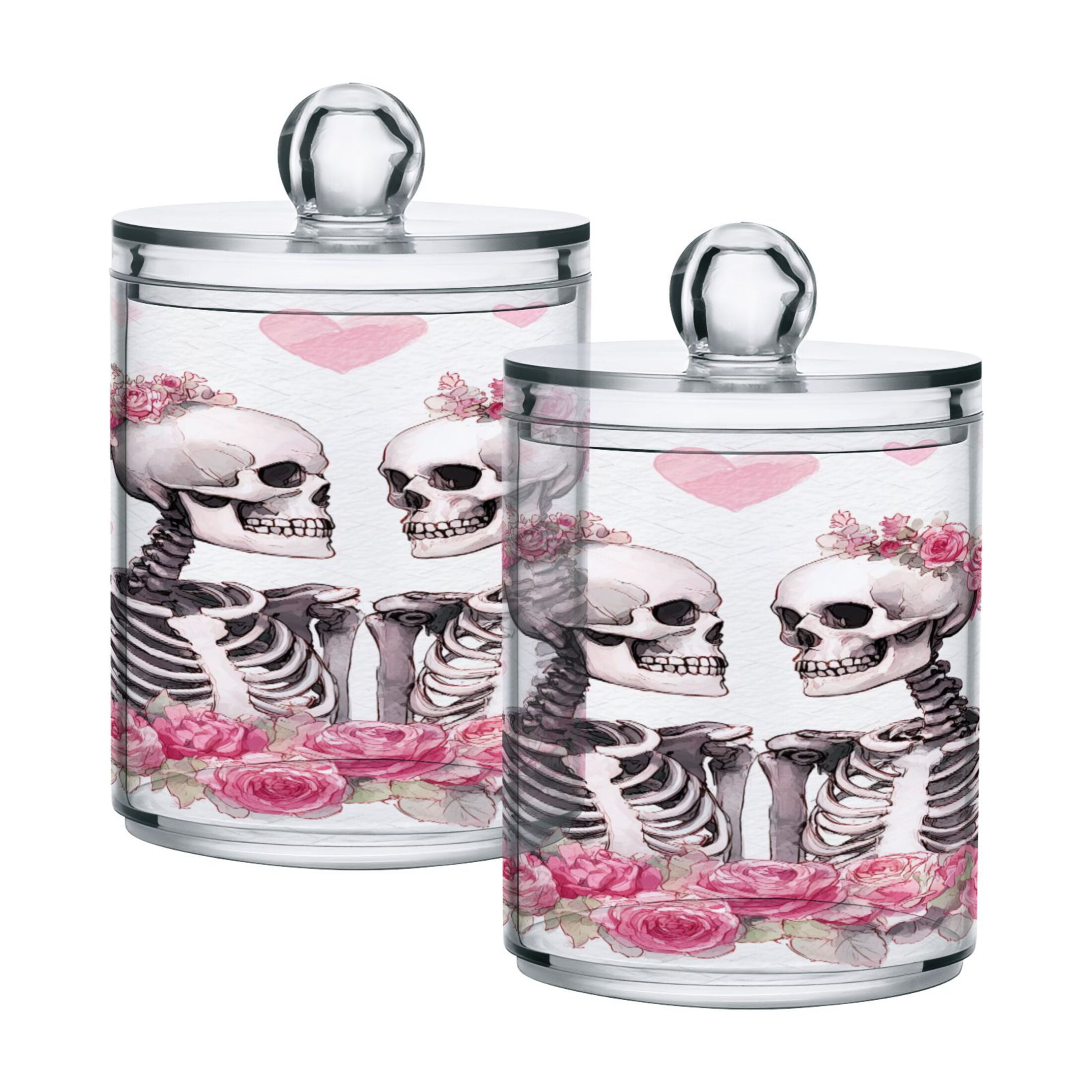 Skeleton in Love with Pink Roses Valentine Translucent Plastic Cans ...