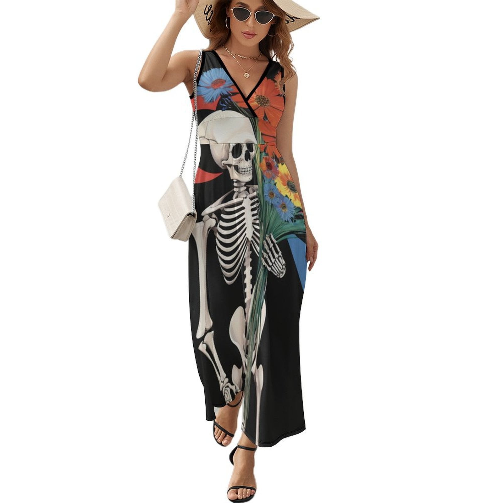 Skeleton with Flowers, Geometric Background Design Dress Fashion Boho ...