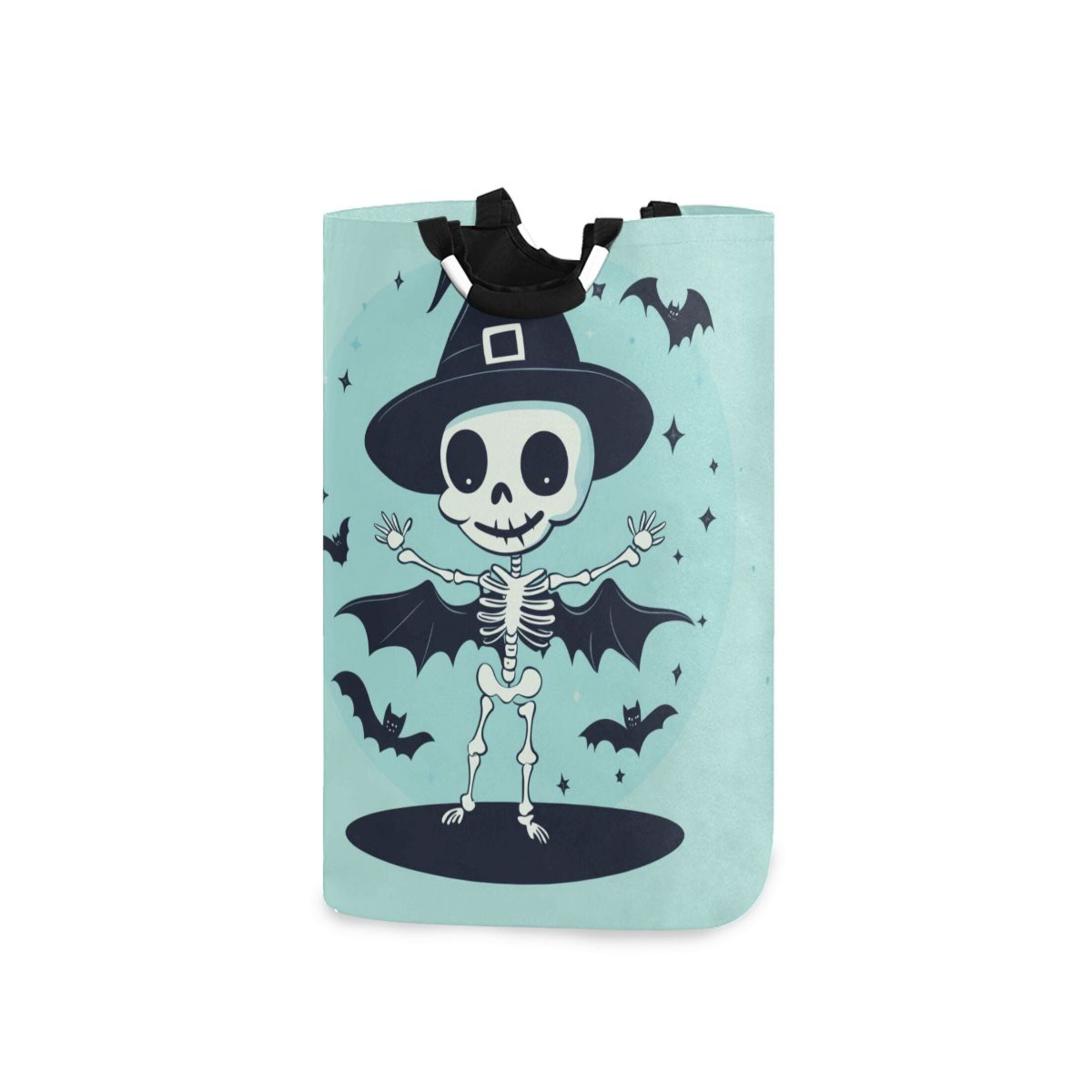 Skeleton with Magic Hat Bats Halloween Laundry Basket with Handles ...