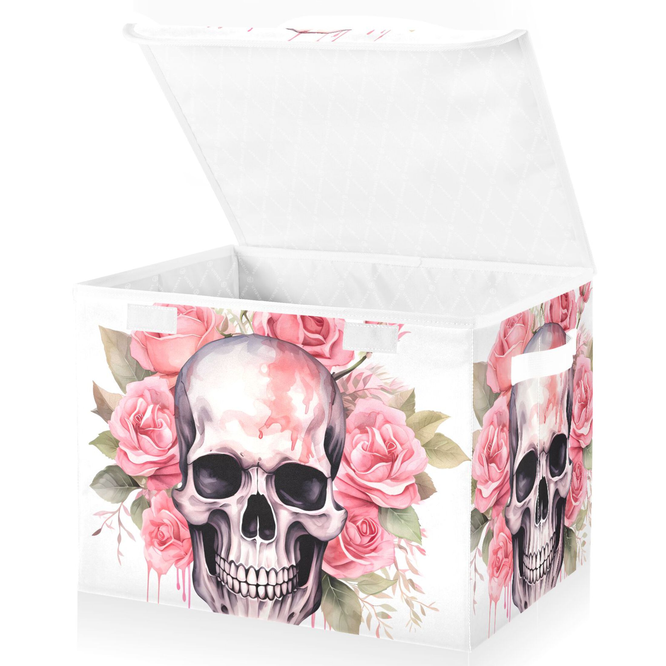 Skeleton with Pink Flowers Large Lidded Bin Foldable Storage Baskets ...