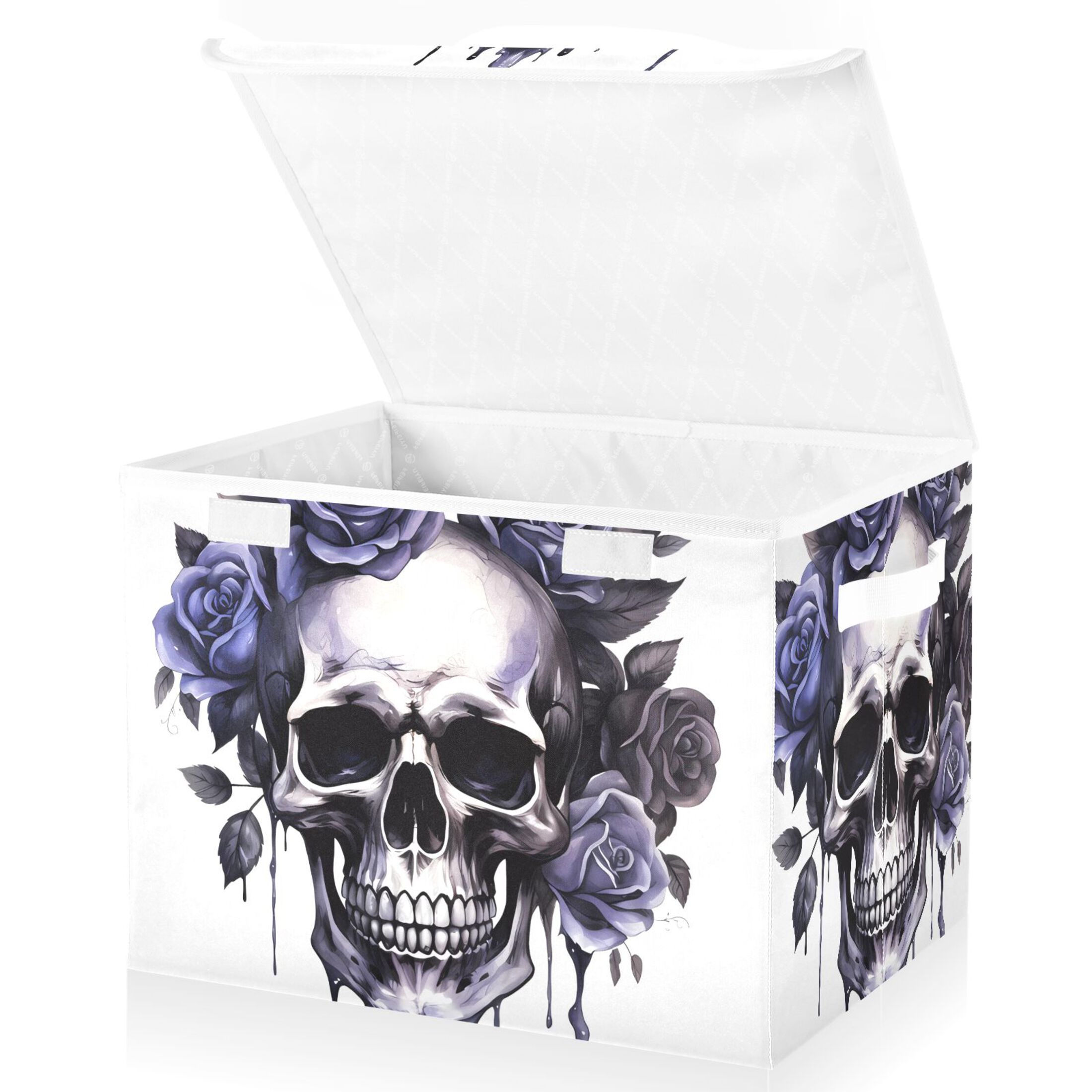 Skeleton with Purple Flowers Large Lidded Bin Foldable Storage Baskets ...