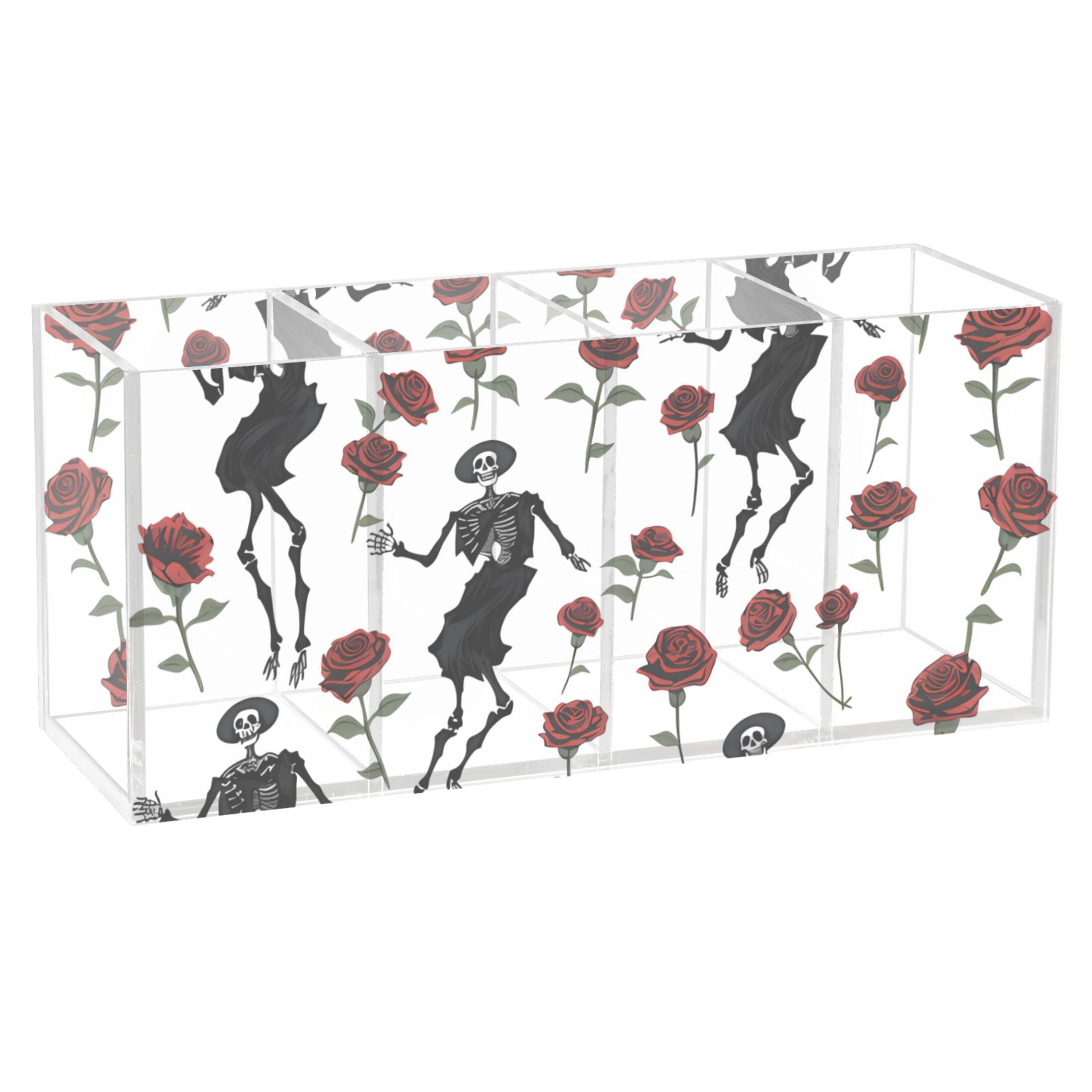 Skeletons Dancing with Roses Flowers Acrylic Pen Holder Cup 4 ...