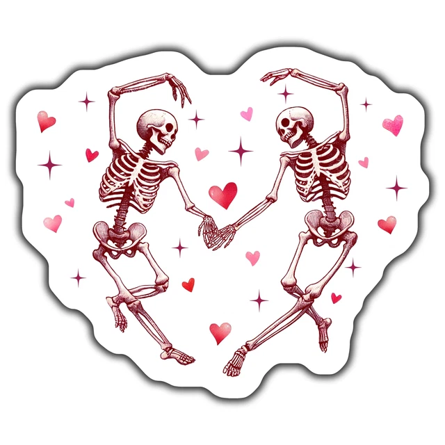 Skeletons In Love Sticker, Cute Skeleton Design, Heart And Stars, Fun ...