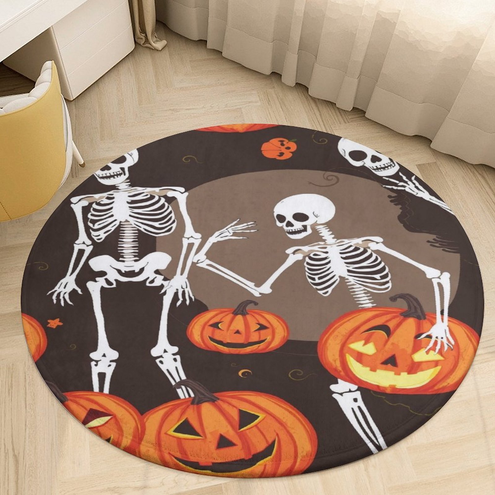 Skeletons Pumpkins Halloween Round Carpets Modern Living Room Ration ...
