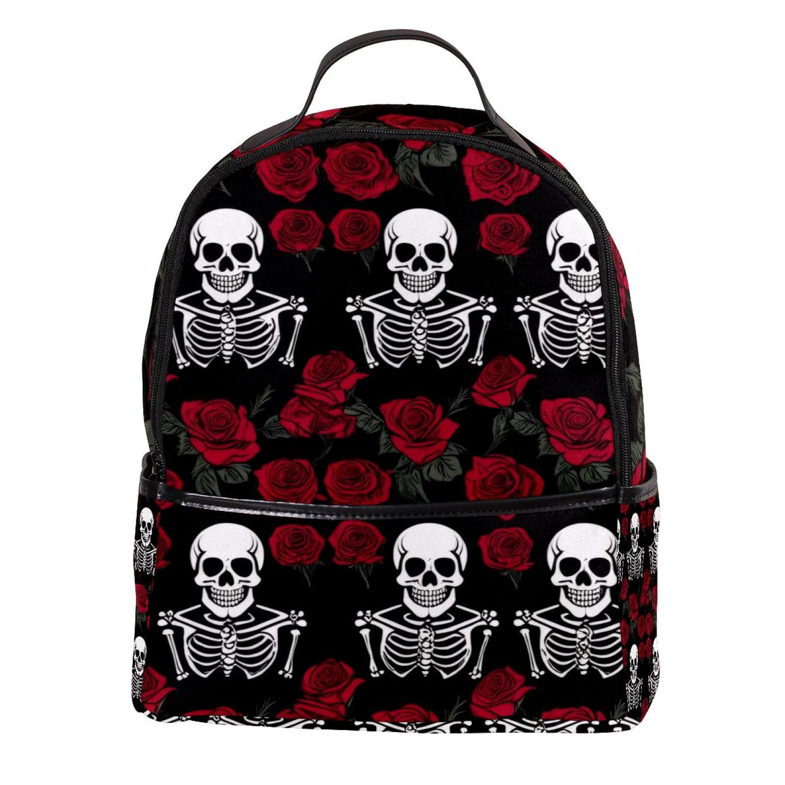 Skeletons Roses Mini Backpack Purse Small Backpack Casual Travel ...