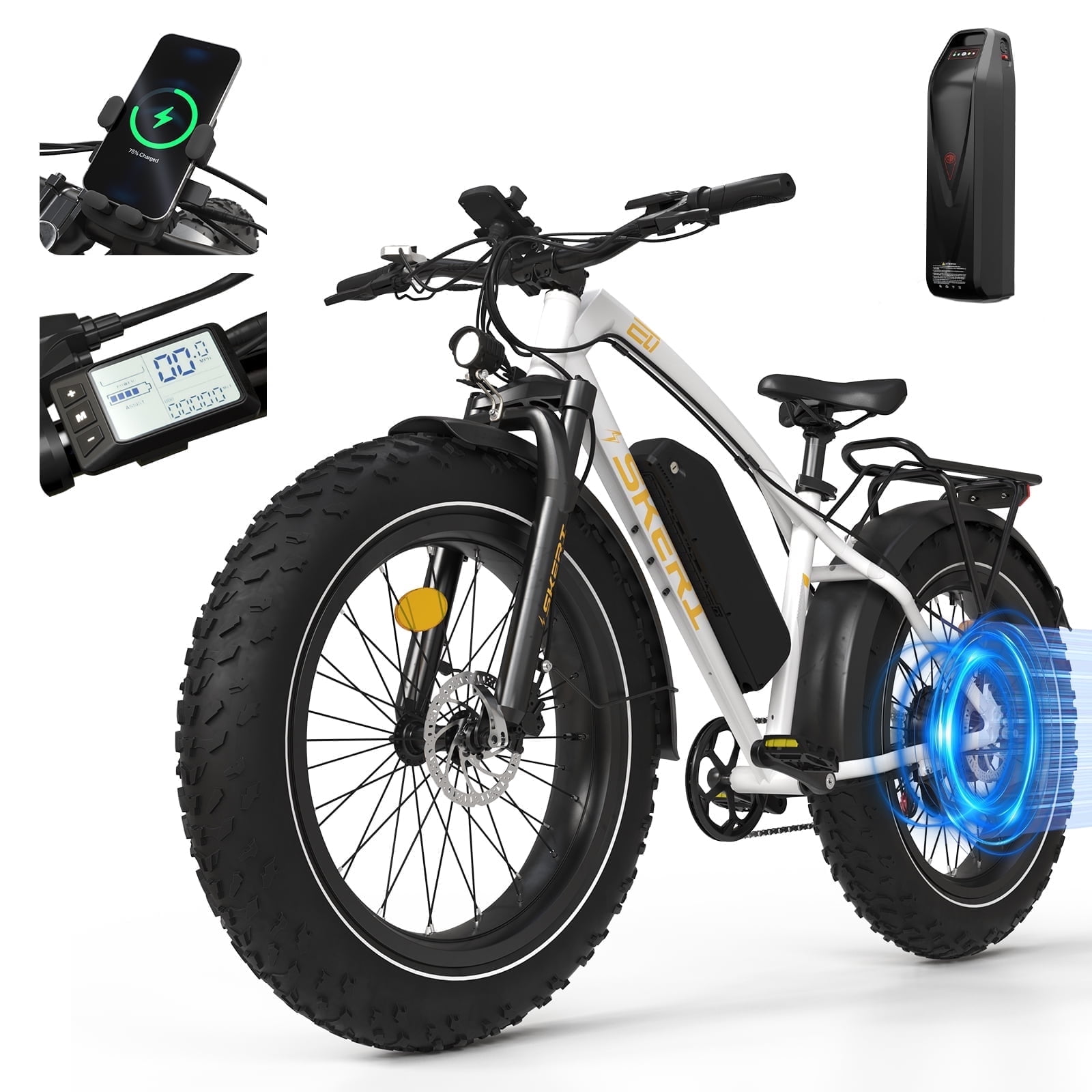 Skeri Electric Bike, 26"x4.0" Fat Tire E Bike, 500W (Peak 1000) Motor, 48V 15.6Ah Removable ...