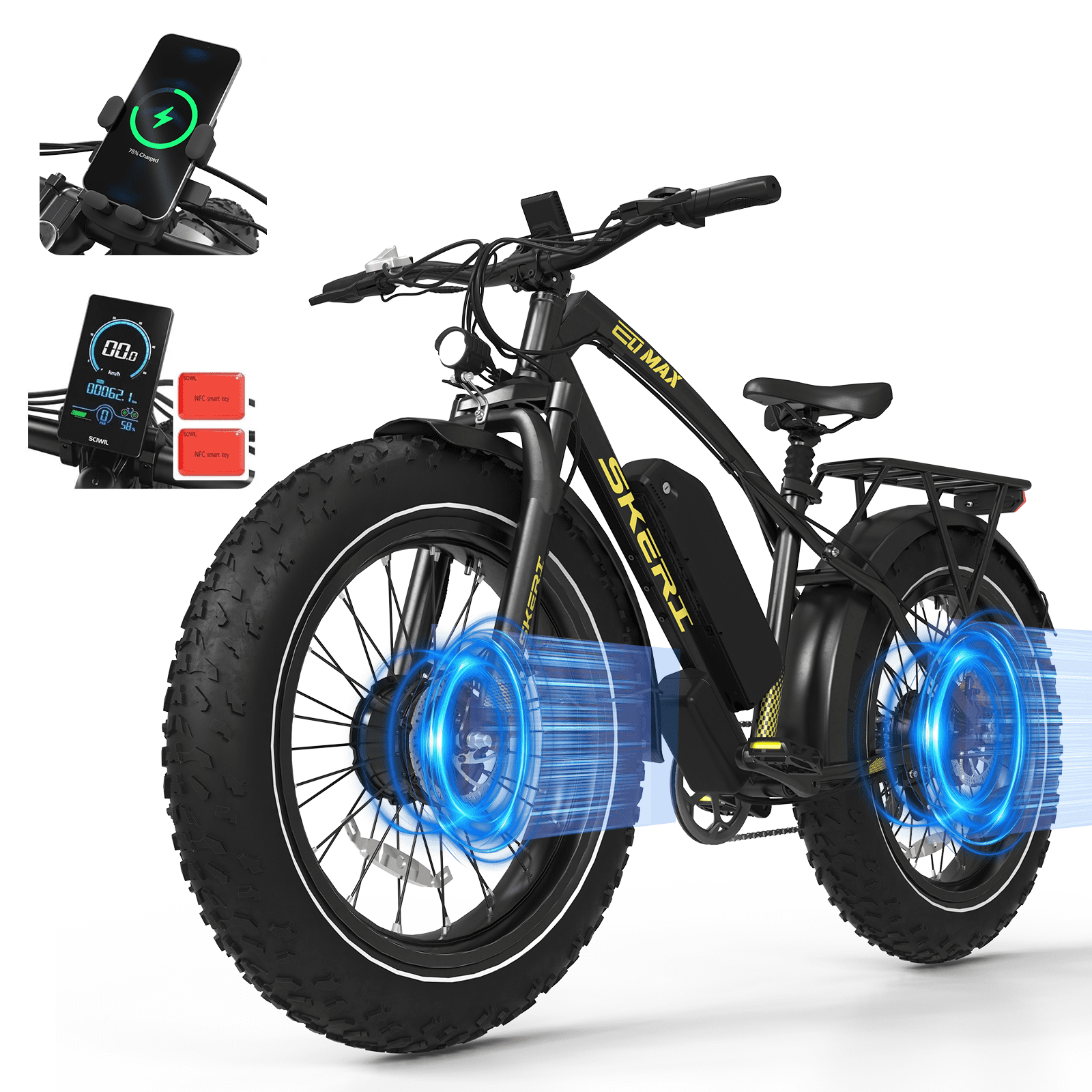 Skeri Electric Bike for Adults 26", 1000W (2000W Peak) E-Mountain Bike ...