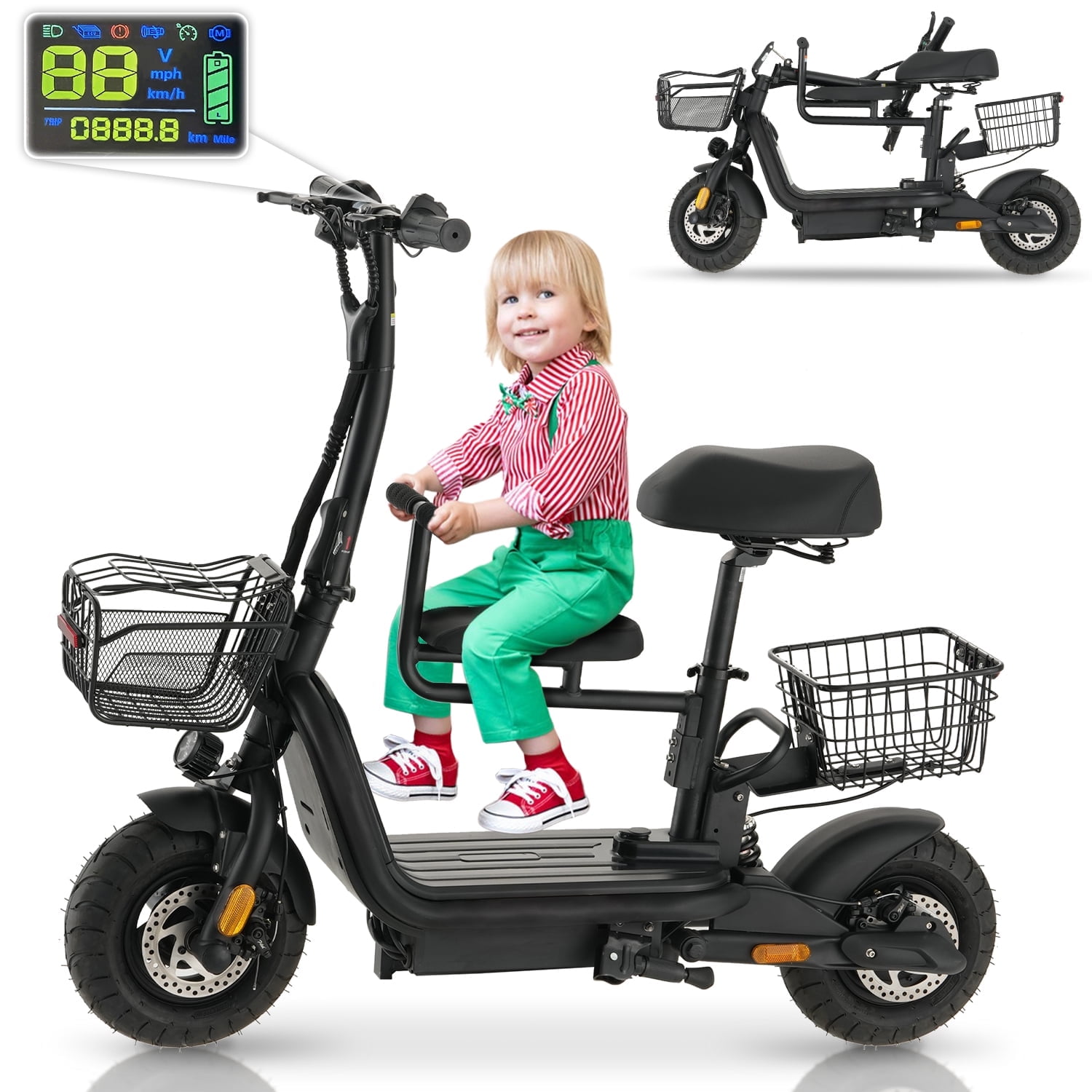 Skeri Electric Scooter for Families – Parent & Child Seats, Dual ...