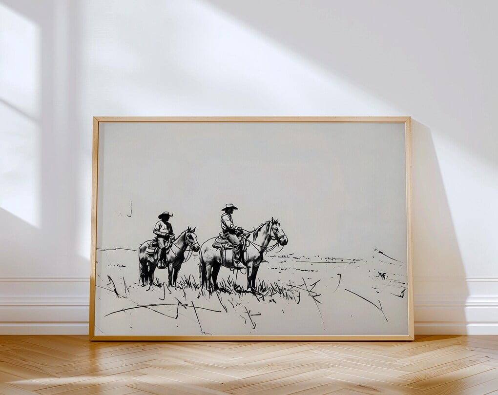 Sketch Art Print Vintage Western Cowboy Sketch Print Western Wall Art ...