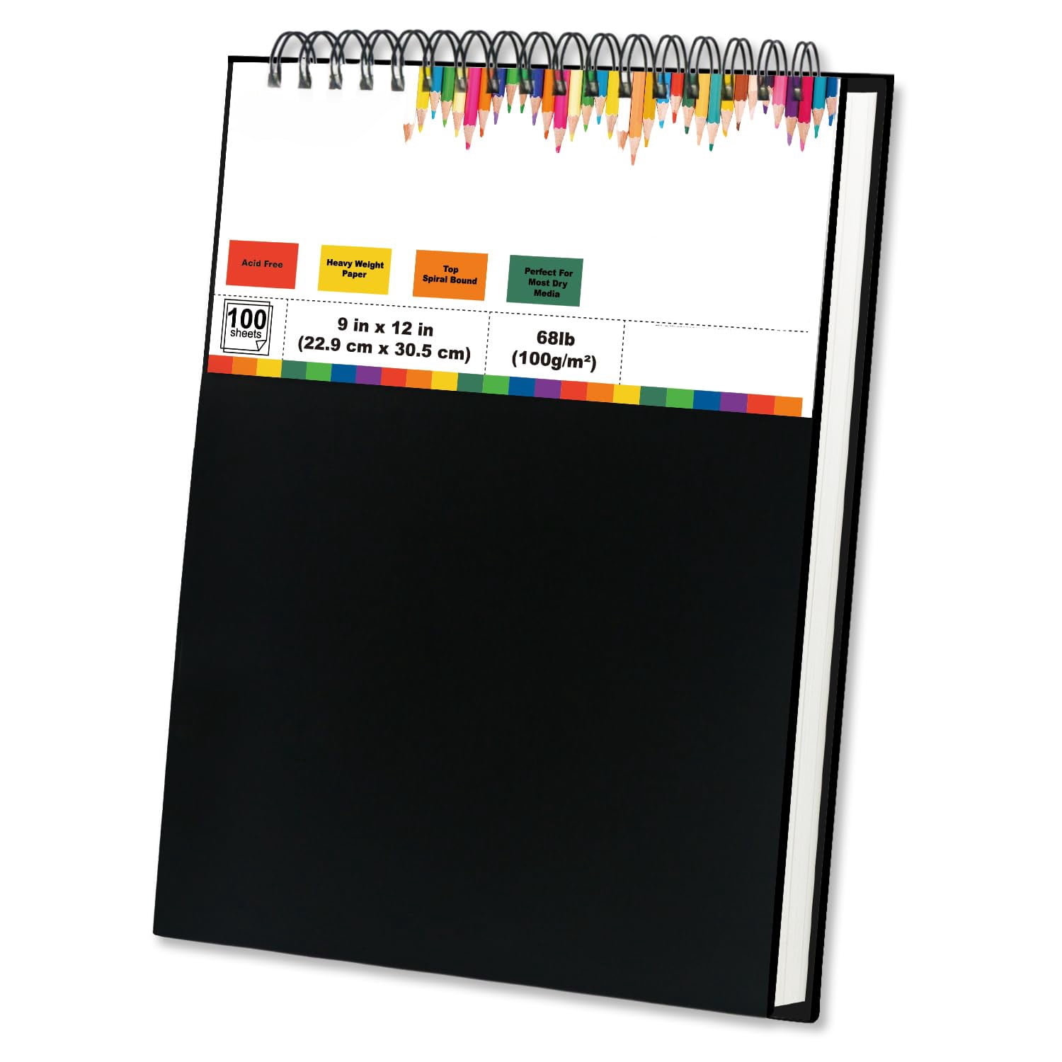 Sketch Book, 9x12 Inch 100 Sheets Top Spiral Sketch Pad, 68LB/100GSM ...