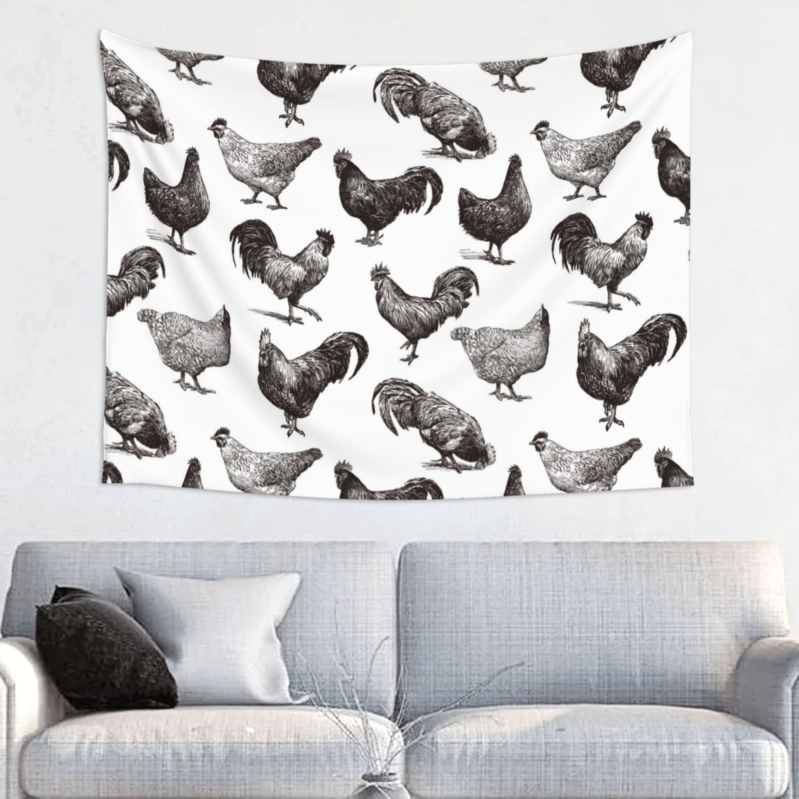Sketch Chicken Black White Tapestry for Bedroom - Tapestry Wall Hanging ...