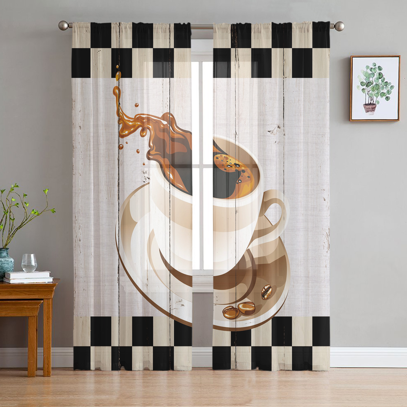 Sketch Coffee Set Tulle Curtains For Living Room Sheer Curtain Bedroom ...