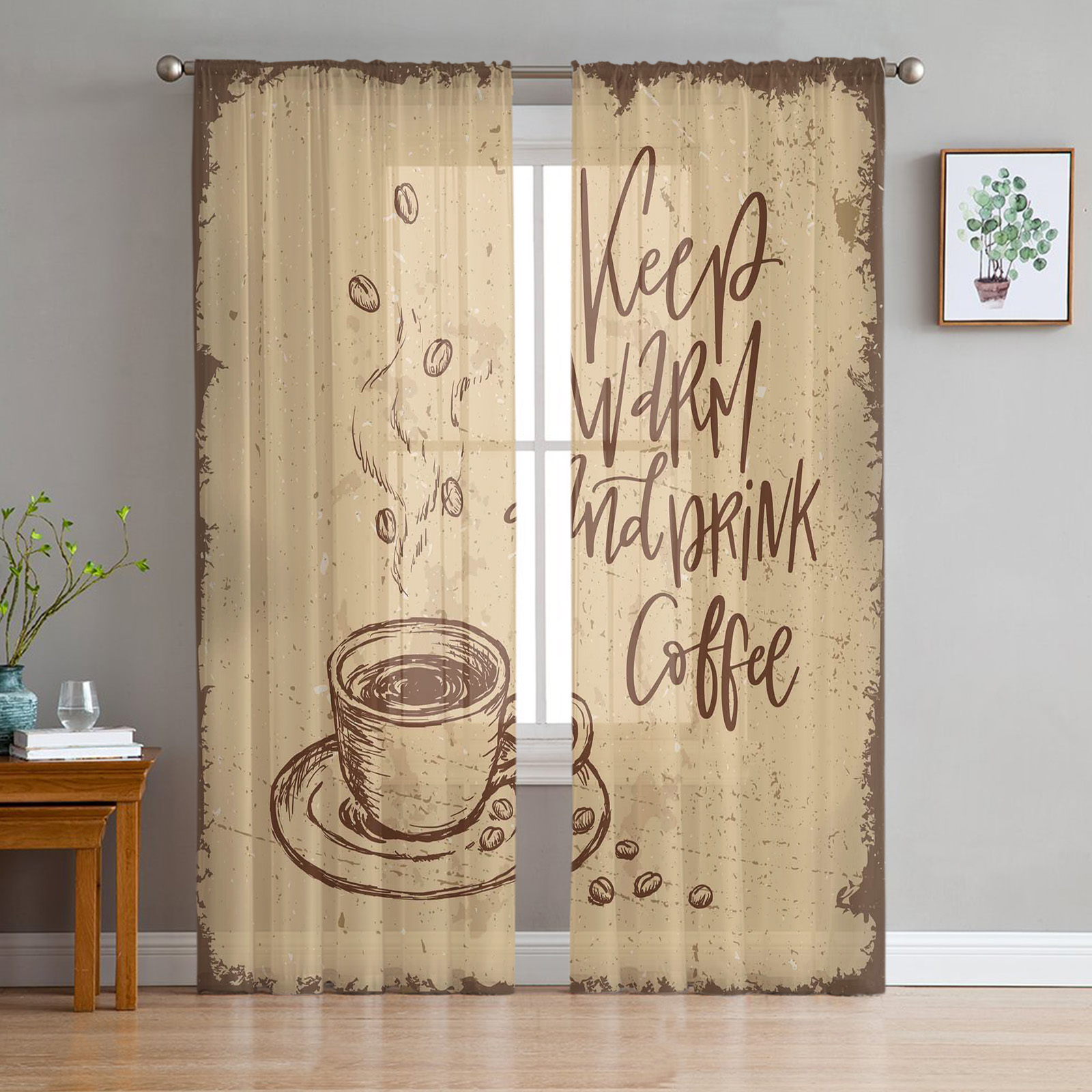 Sketch Coffee Set Tulle Curtains For Living Room Sheer Curtain Bedroom ...