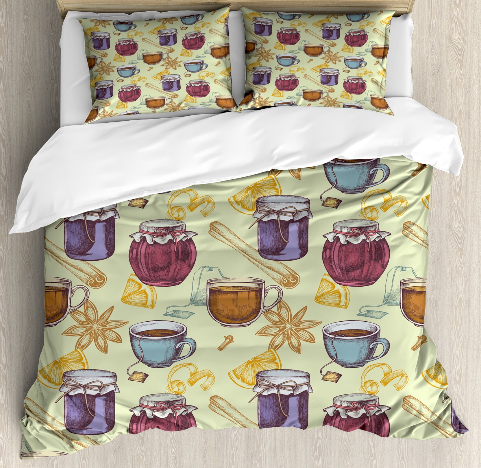 Sketch Duvet Cover Set, Composition of Cinnamon Flowers Orange Slices ...
