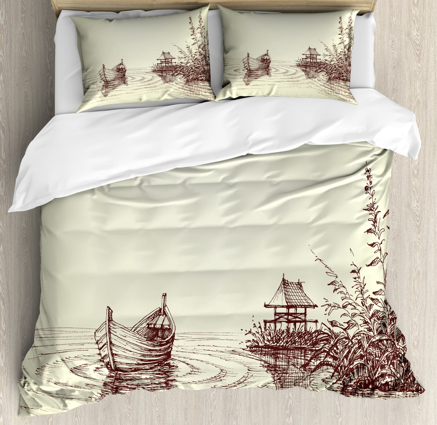 Sketch Duvet Cover Set King Size, Grunge Style Pencil Drawn Drawing of ...