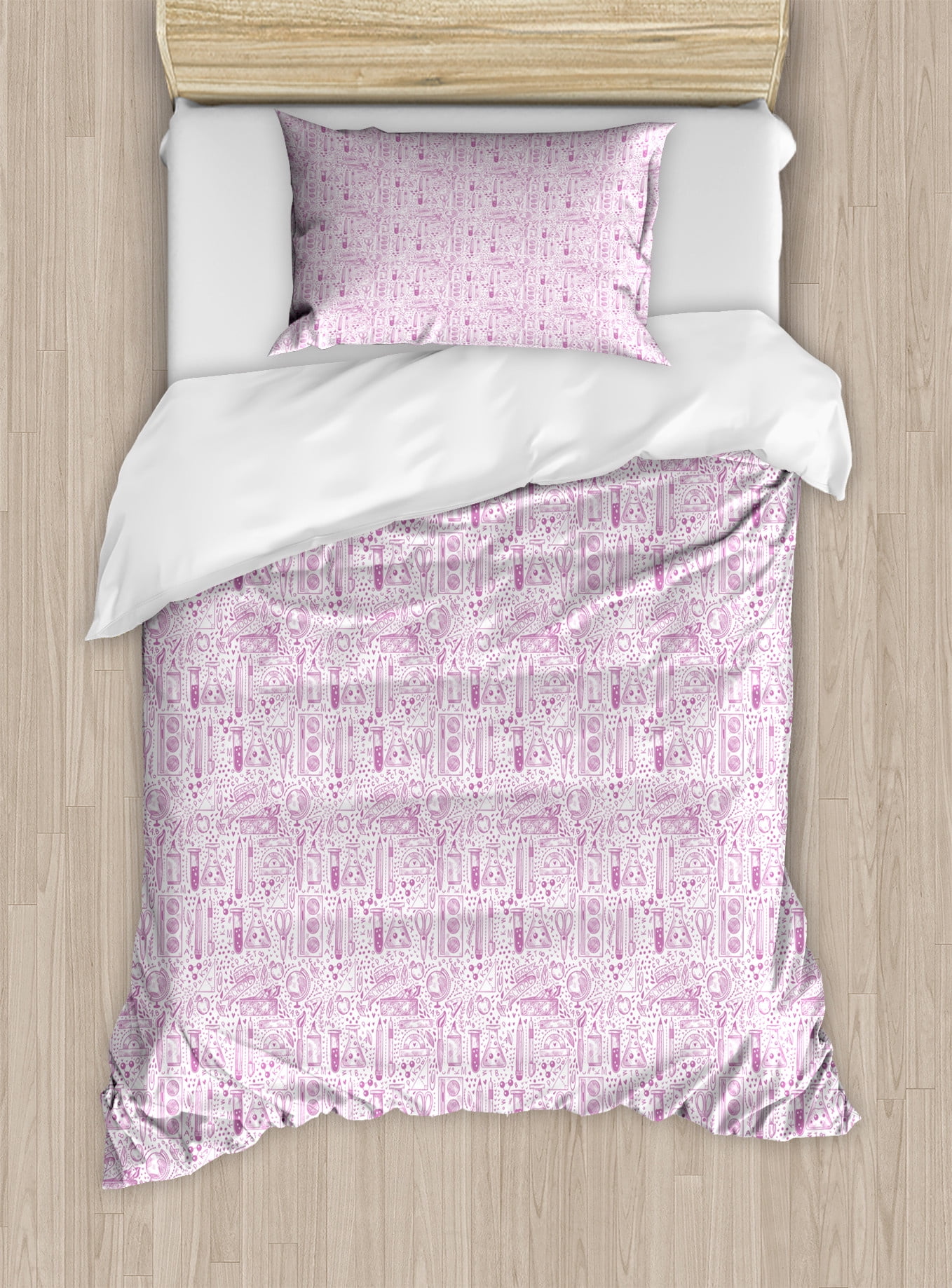 Sketch Duvet Cover Set, Monochromatic Doodle Style Jumble Objects Girly ...