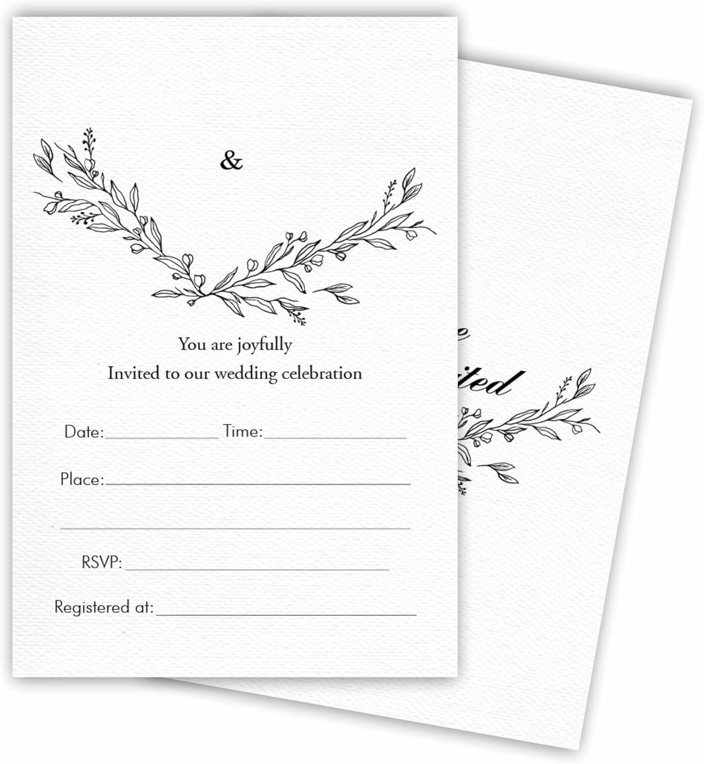 Sketch Greenery Wedding Invitation Cards With Envelopes, Minimalism Fill In Style Invitations ...