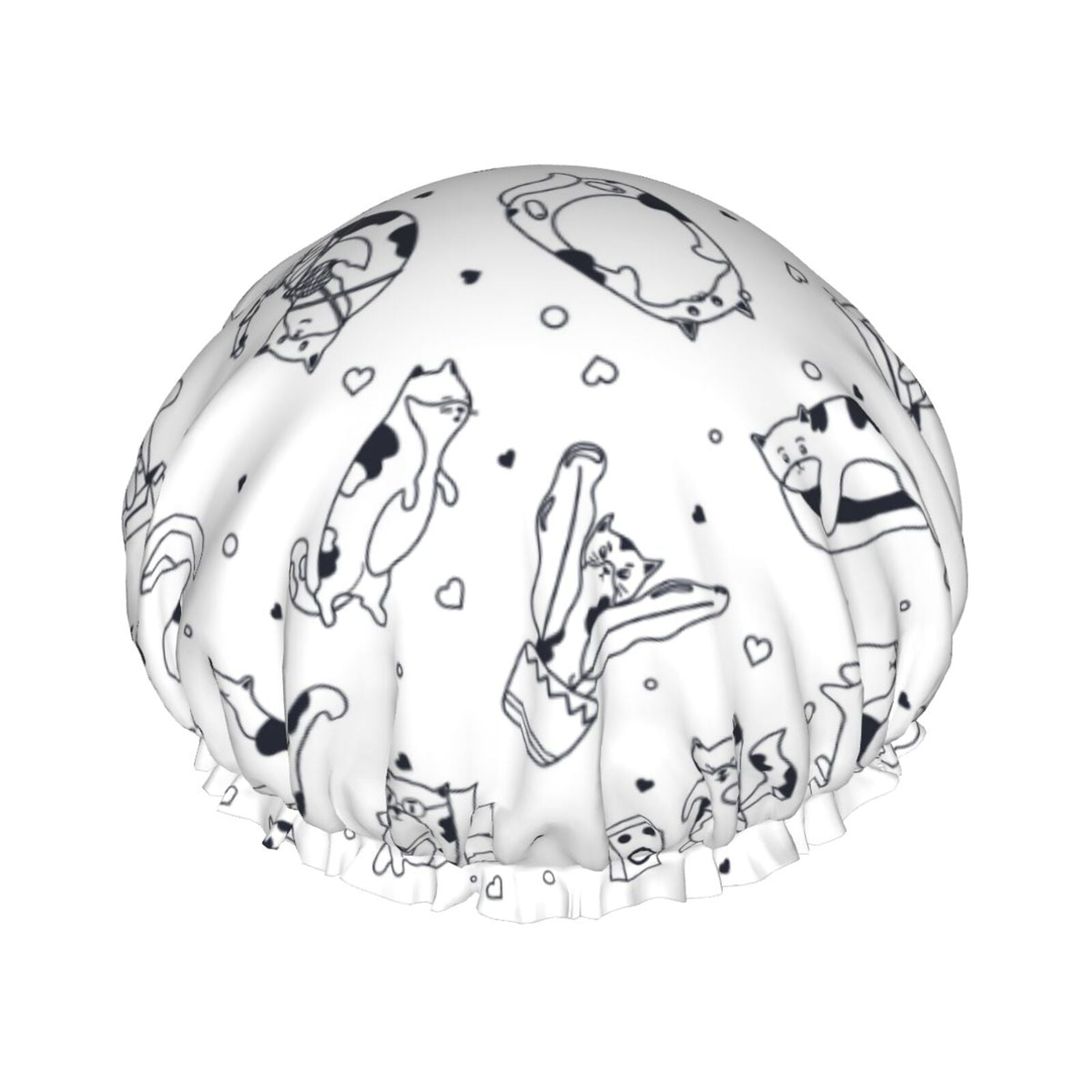 Sketch Line Cute Cat Shower Cap, Reusable Bath Hair Hat for all Hair ...