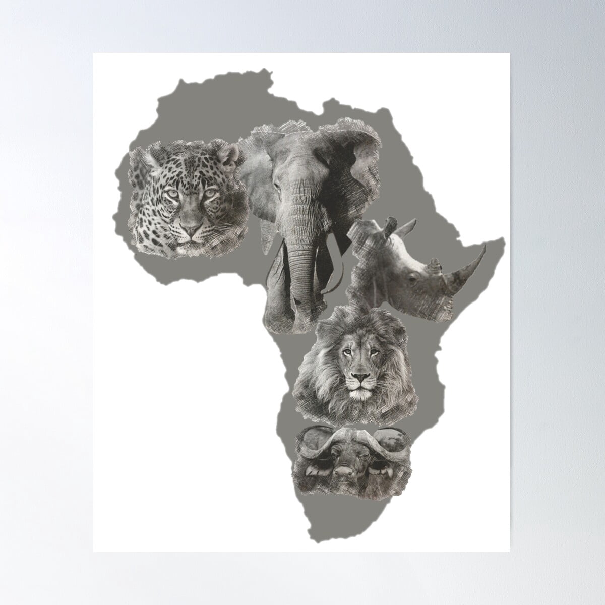 Sketch Of Big Five Game In Map Of Africa Poster Wall Art, Modern Wall ...